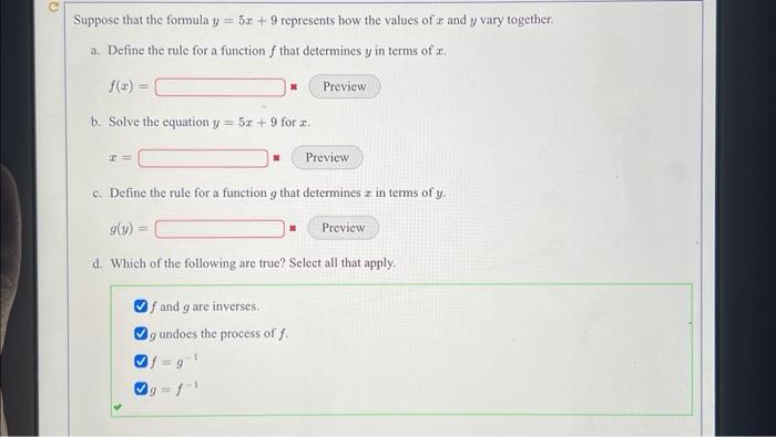 Solved Suppose that the formula y=5x+9 represents how the | Chegg.com