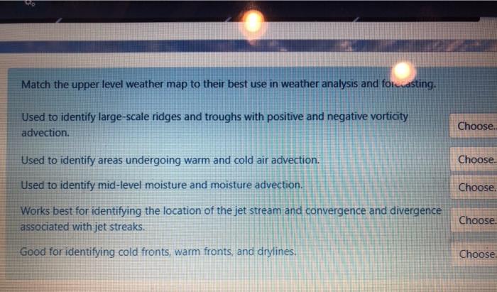 Solved Match the upper level weather map to their best use | Chegg.com