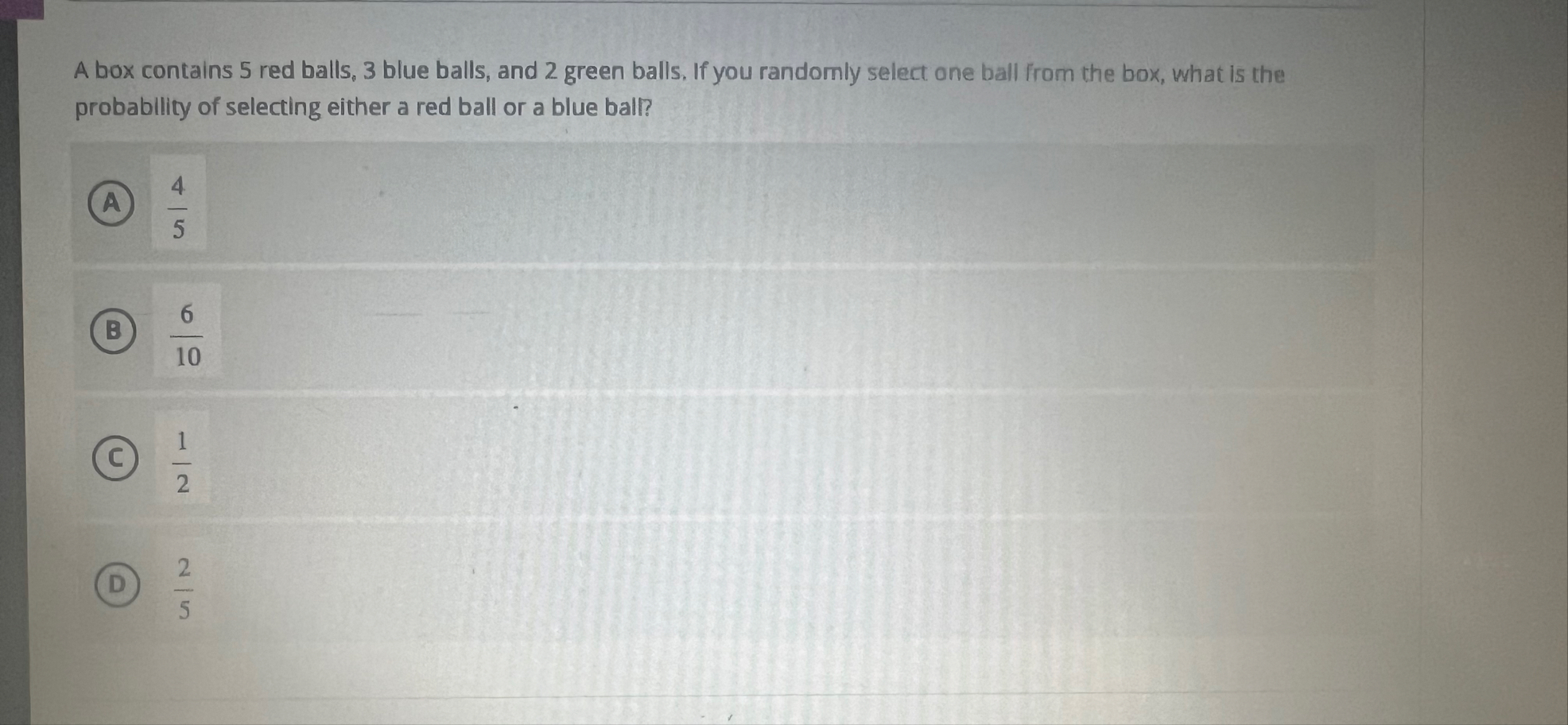 Solved A box contains 5 ﻿red balls, 3 ﻿blue balls, and 2 | Chegg.com