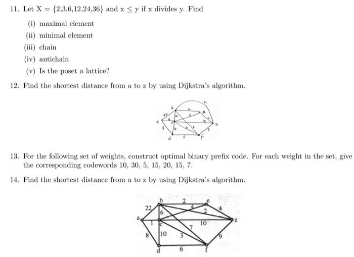 Solved 11. Let X={2,3,6,12,24,36} and x≤y if x divides y. | Chegg.com