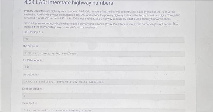 Solved 4.24 LAB: Interstate highway numbers Primary US | Chegg.com