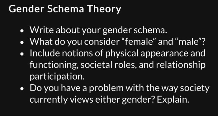 Solved Gender Schema Theory Write About Your Gender