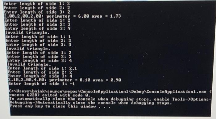 Solved The area of an arbitrary triangle can be computed | Chegg.com