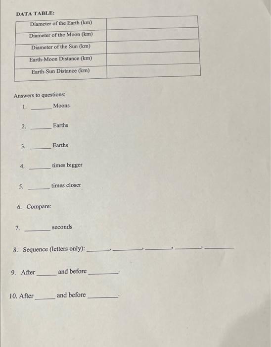 nATA TABLE: Answers to questions: 1. Moons 2. Earths | Chegg.com