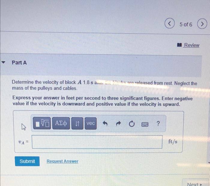 Solved determine velocity of A after 1.8 seconds and B after | Chegg.com