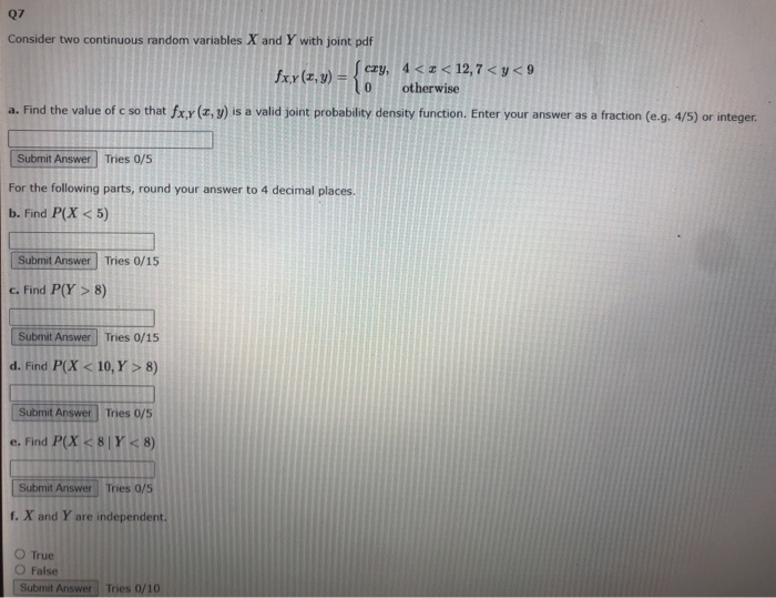 Solved Q7 Consider two continuous random variables X and Y | Chegg.com