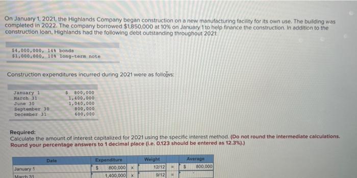 Solved On January 1, 2021, the Highlands Company began | Chegg.com