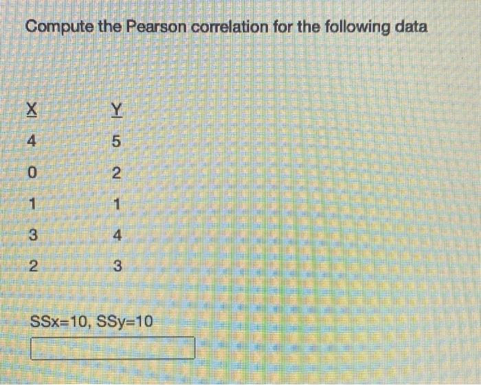 Solved Compute the Pearson correlation for the following | Chegg.com