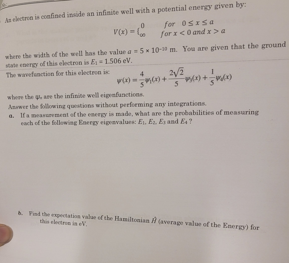 Solved An electron is confined inside an infinite well with | Chegg.com