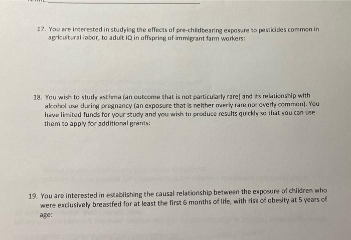 Solved STUDY DESIGN REVIEW: CHOOSING STUDY DESIGNS For each | Chegg.com