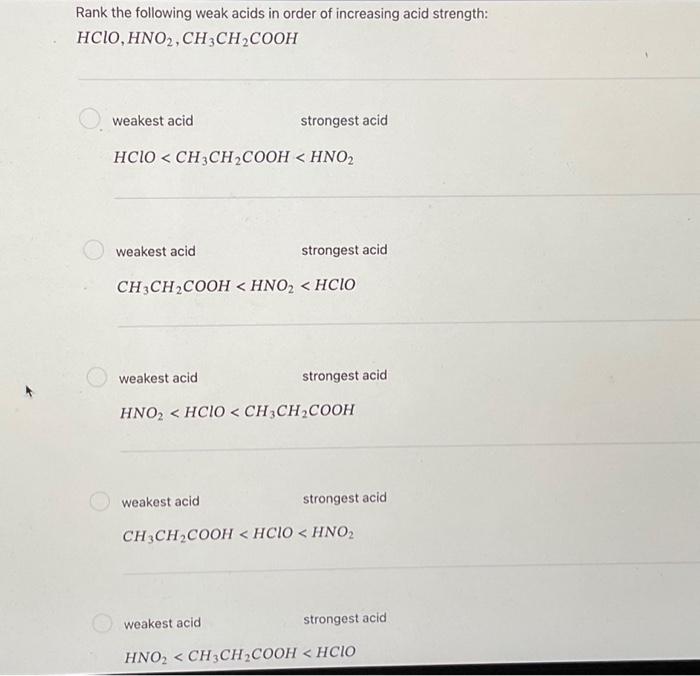 Solved Rank the following weak acids in order of increasing | Chegg.com