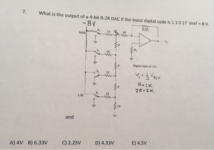 Solved What is the output of a 4-bit R-2R DAC if the input | Chegg.com