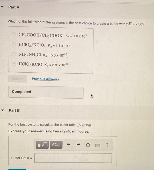 Solved Part A Which of the following buffer systems is the | Chegg.com
