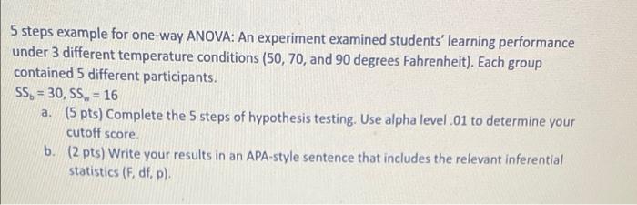 Solved 5 steps example for one-way ANOVA: An experiment | Chegg.com