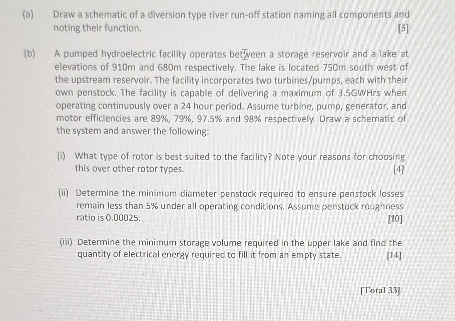 Solved a) Draw a schematic of a diversion type river run-off | Chegg.com