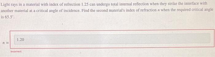 Solved Light rays in a material with index of refrection | Chegg.com