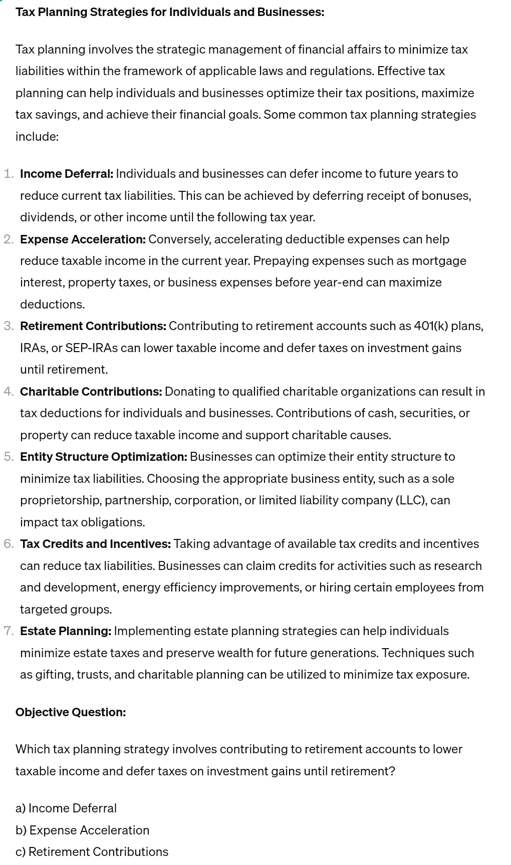 Solved Tax Planning Strategies for Individuals and | Chegg.com