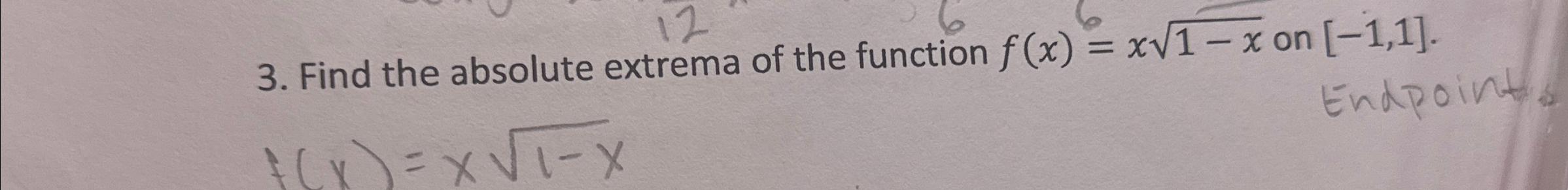 Solved Find the absolute extrema of the function f(x)=x1-x2 | Chegg.com