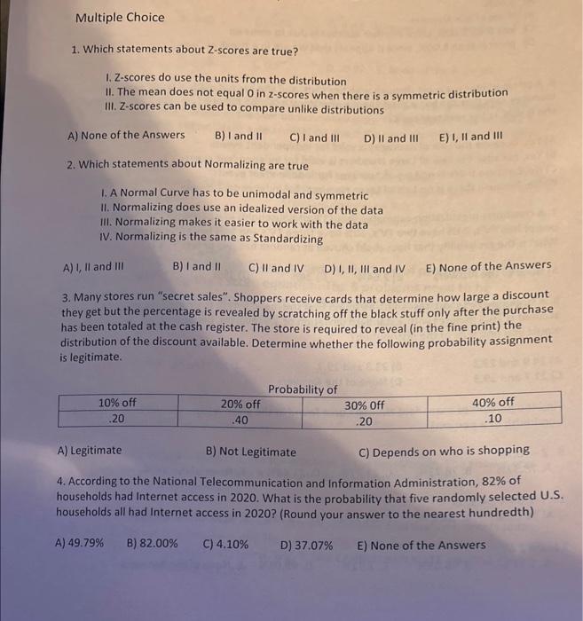 Solved Multiple Choice 1. Which statements about Z-scores | Chegg.com