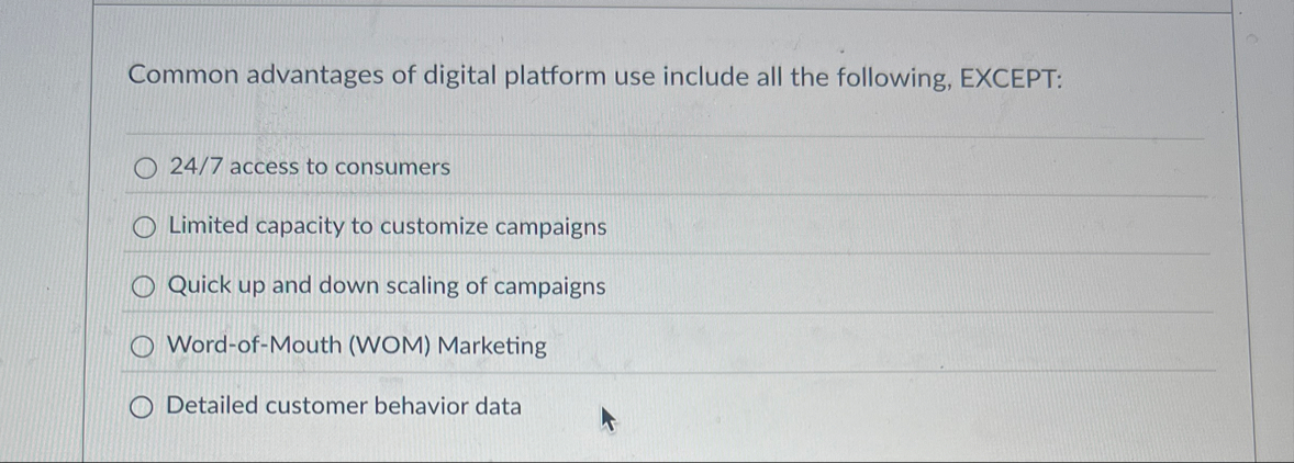 Solved Common advantages of digital platform use include all | Chegg.com