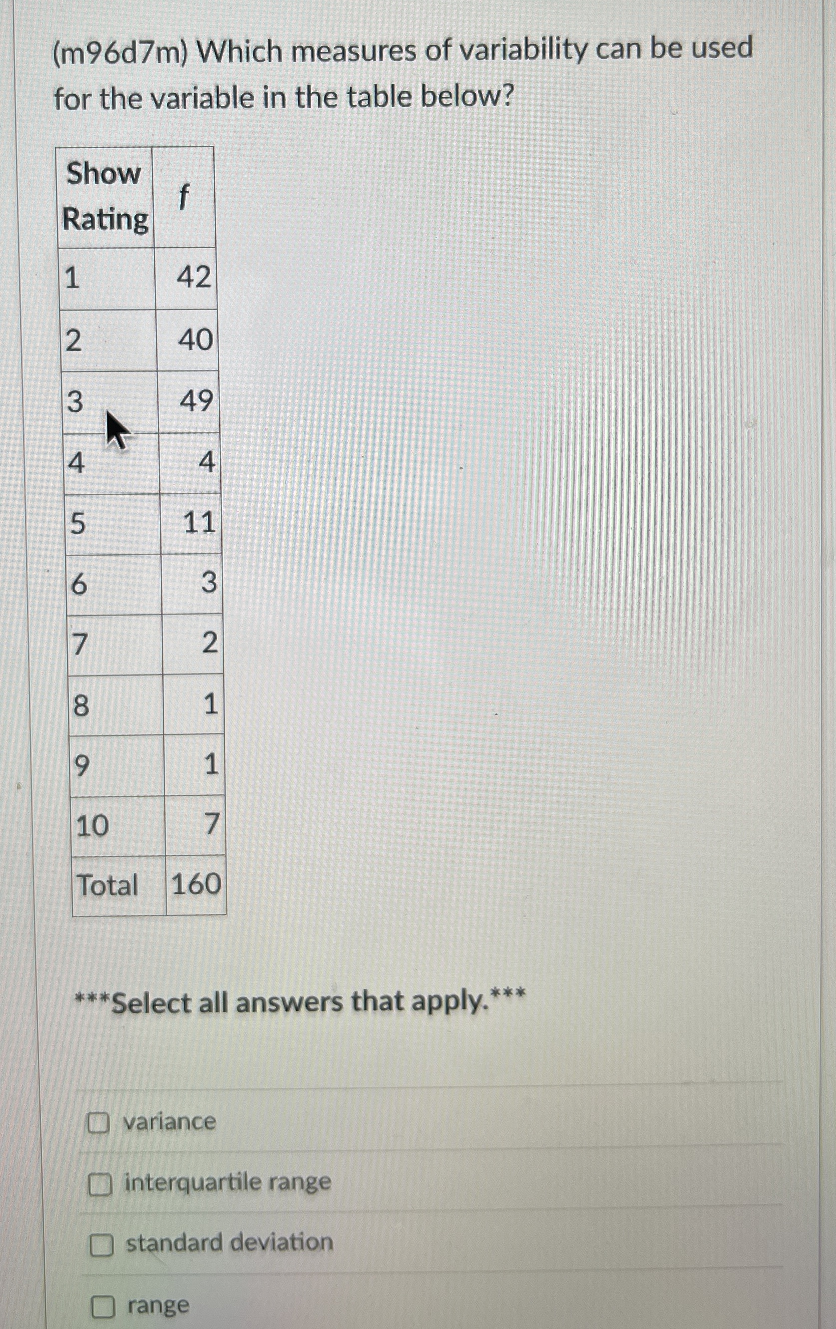 Solved Which measures of variability can be usedfor the | Chegg.com