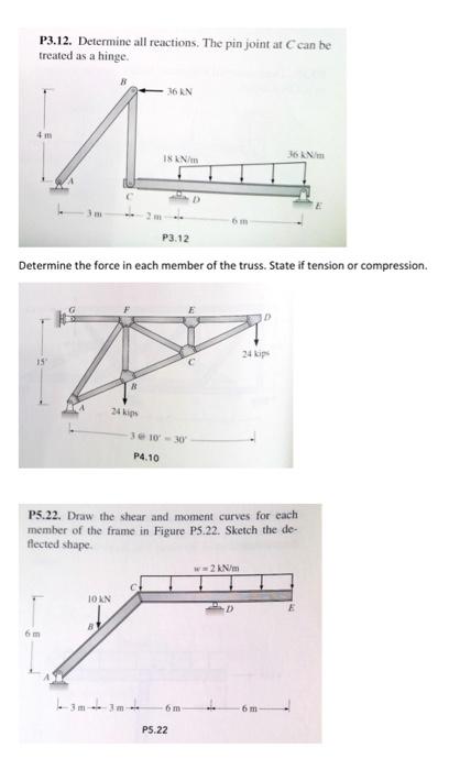 Solved P3.12. Determine all reactions. The pin joint at C | Chegg.com
