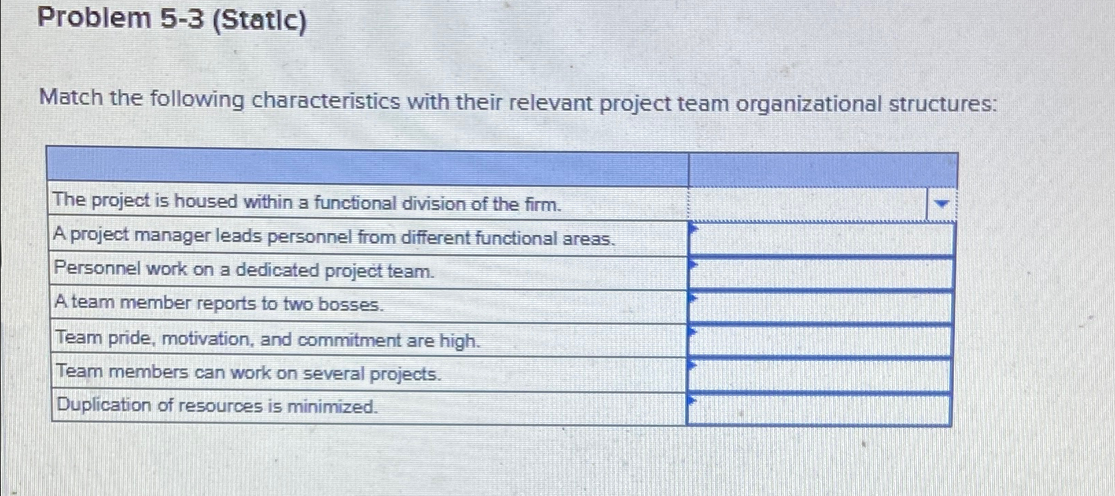 Solved Problem 5-3 (Static)Match the following | Chegg.com