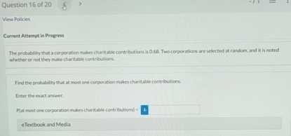 Solved Question 16 ﻿of 20Vinw PoliciesCurrent Attempt in | Chegg.com