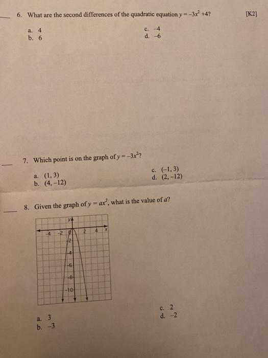 Solved 6. What are the second differences of the quadratic | Chegg.com