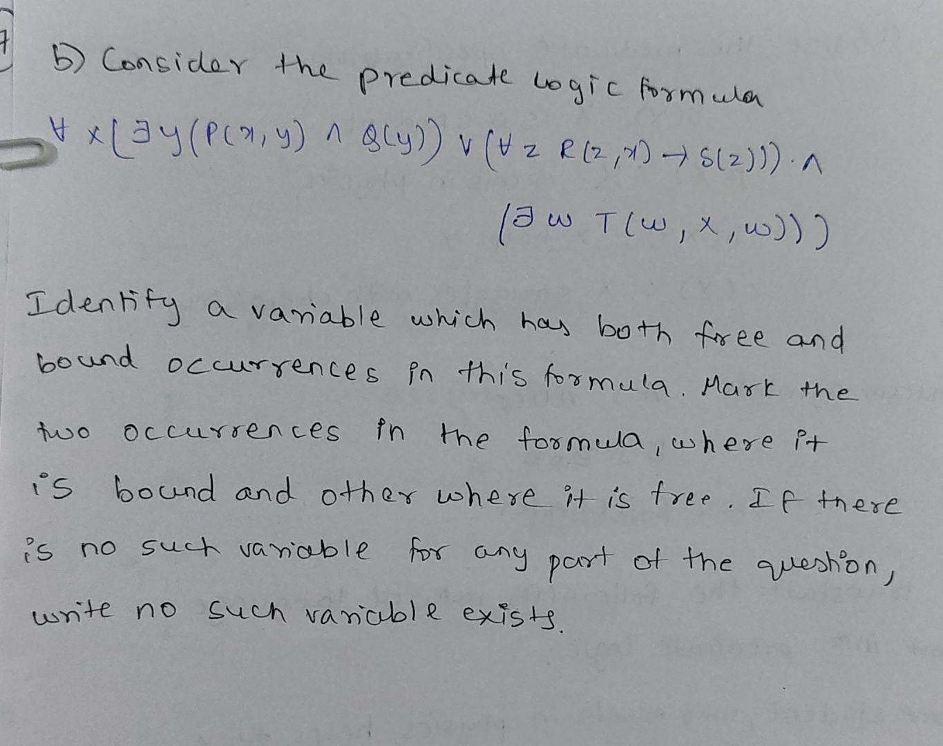 Solved b) ﻿Consider the predicate logic | Chegg.com