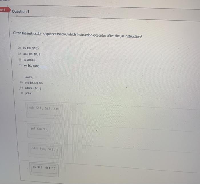 Solved rect Question 1 Given the instruction sequence below, | Chegg.com