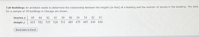 Solved Tall Buildings An architect wants to determine the | Chegg.com