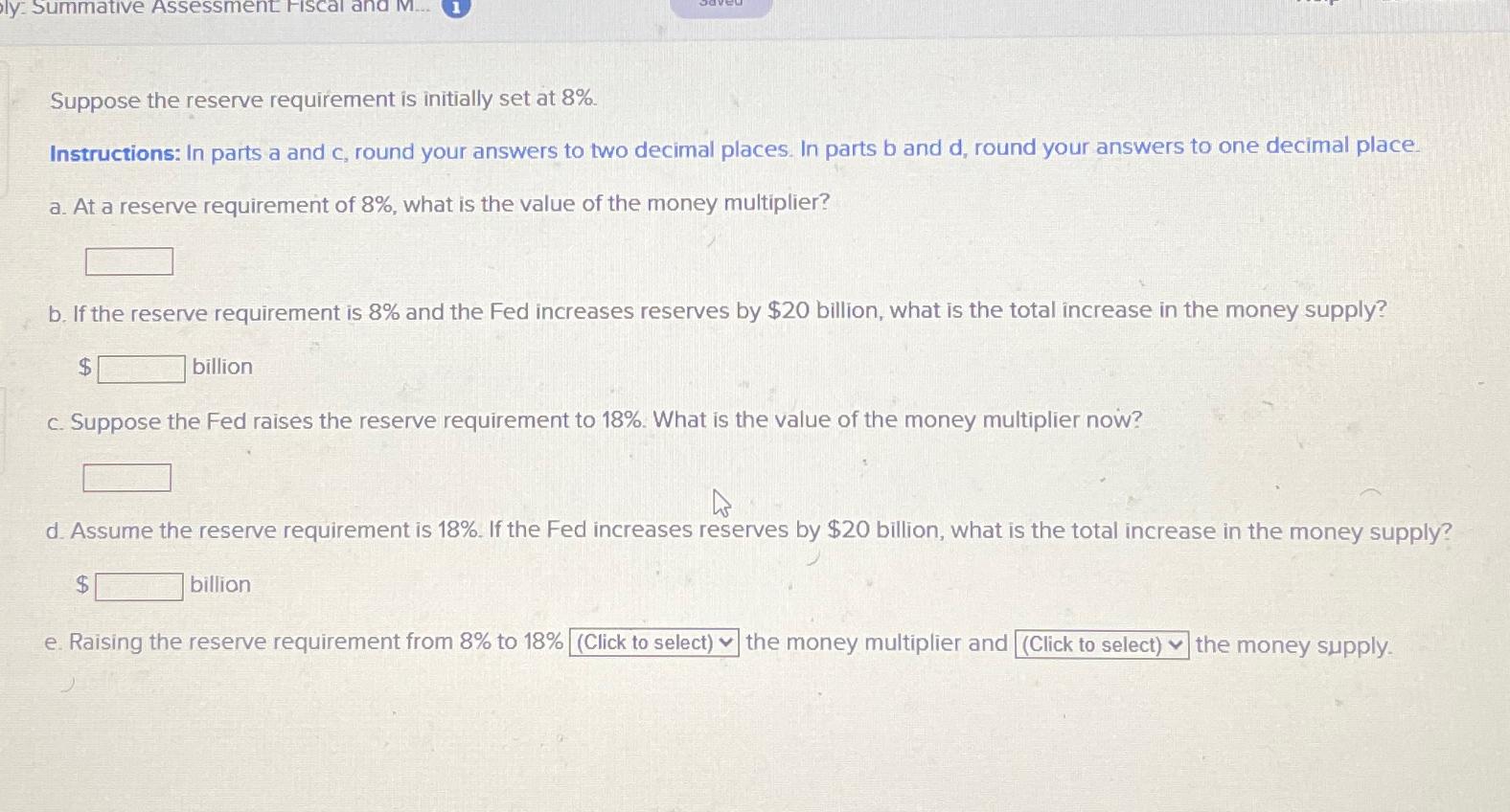 Solved Suppose the reserve requirement is initially set at | Chegg.com