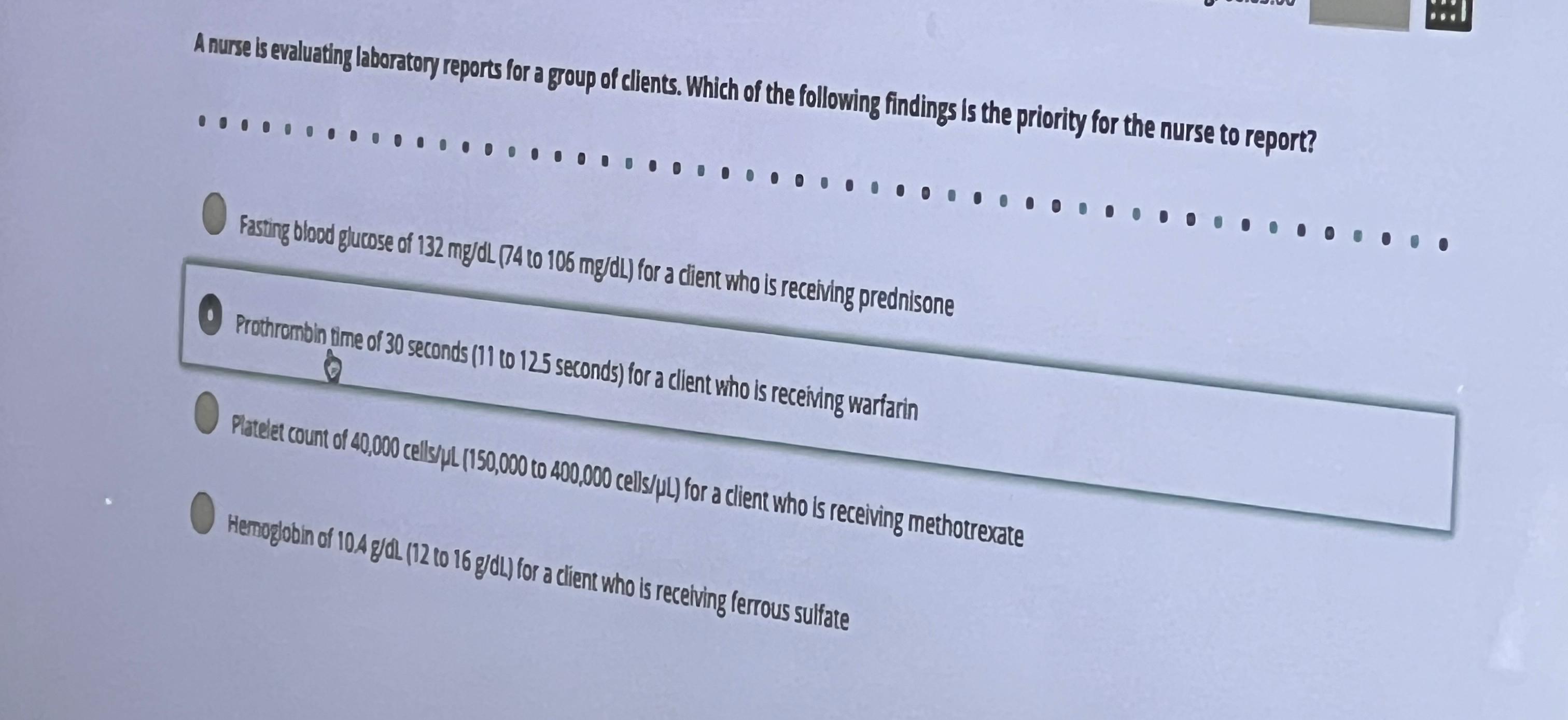 Solved A nurse is evaluating laboratory reports for a group | Chegg.com