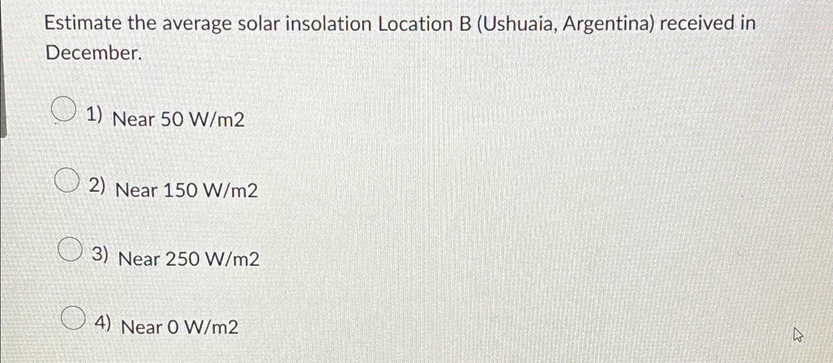 Solved Estimate the average solar insolation Location B | Chegg.com