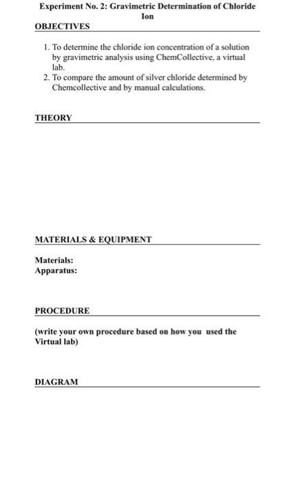 Solved Experiment No. 2: Gravimetric Determination of | Chegg.com