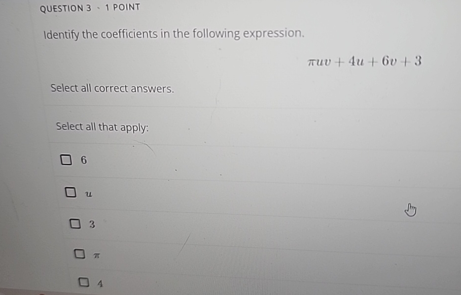 Solved QUESTION 3 - 1 ﻿POINTIdentify the coefficients in the | Chegg.com