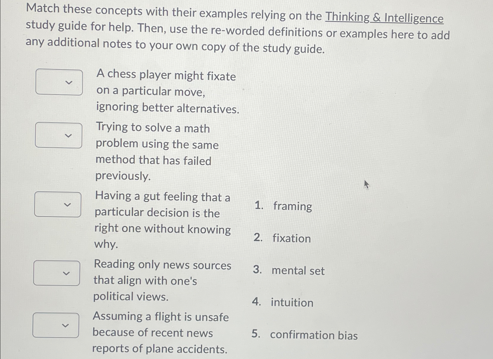 Solved Match these concepts with their examples relying on | Chegg.com