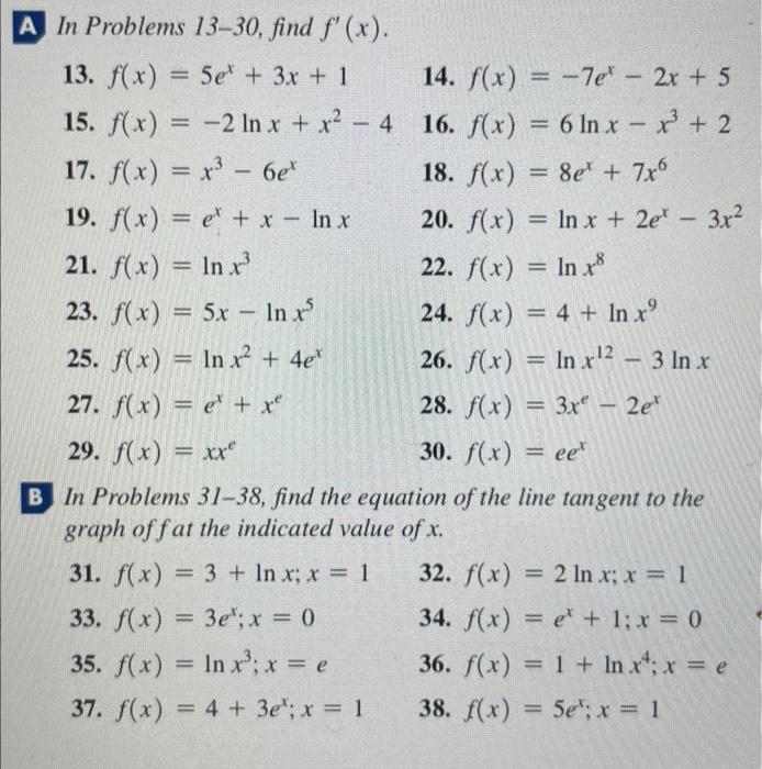 Solved In Problems 13-30, find f′(x). 13. f(x)=5ex+3x+1 14. | Chegg.com