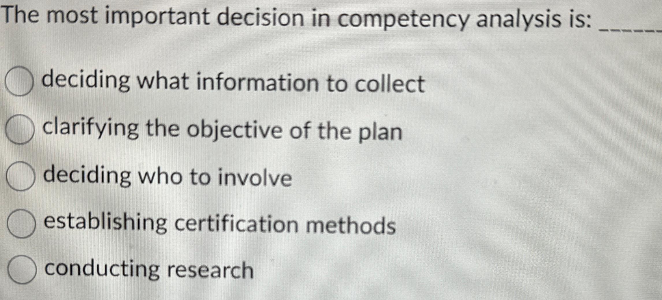 Solved The most important decision in competency analysis | Chegg.com