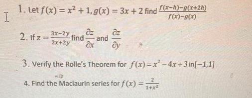 Solved 1. Let f(x)=x2+1,g(x)=3x+2 find | Chegg.com