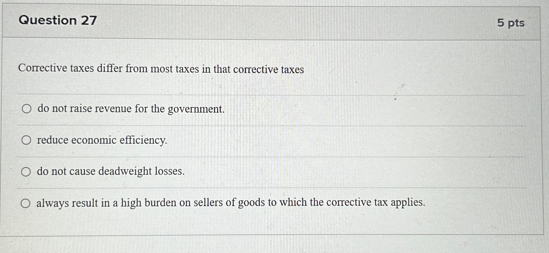 Solved Question 275 ﻿ptsCorrective taxes differ from most | Chegg.com