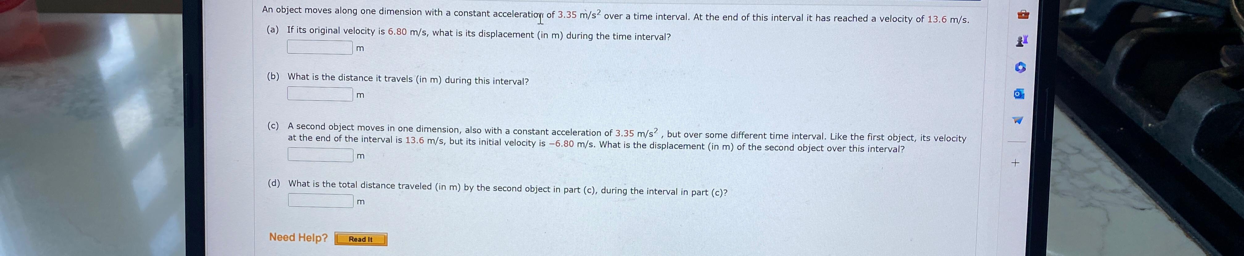 Solved An object moves along one dimension with a constant | Chegg.com
