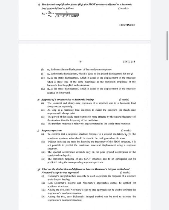 Solved d) The dynamic amplification factor (R) of a SDOF | Chegg.com