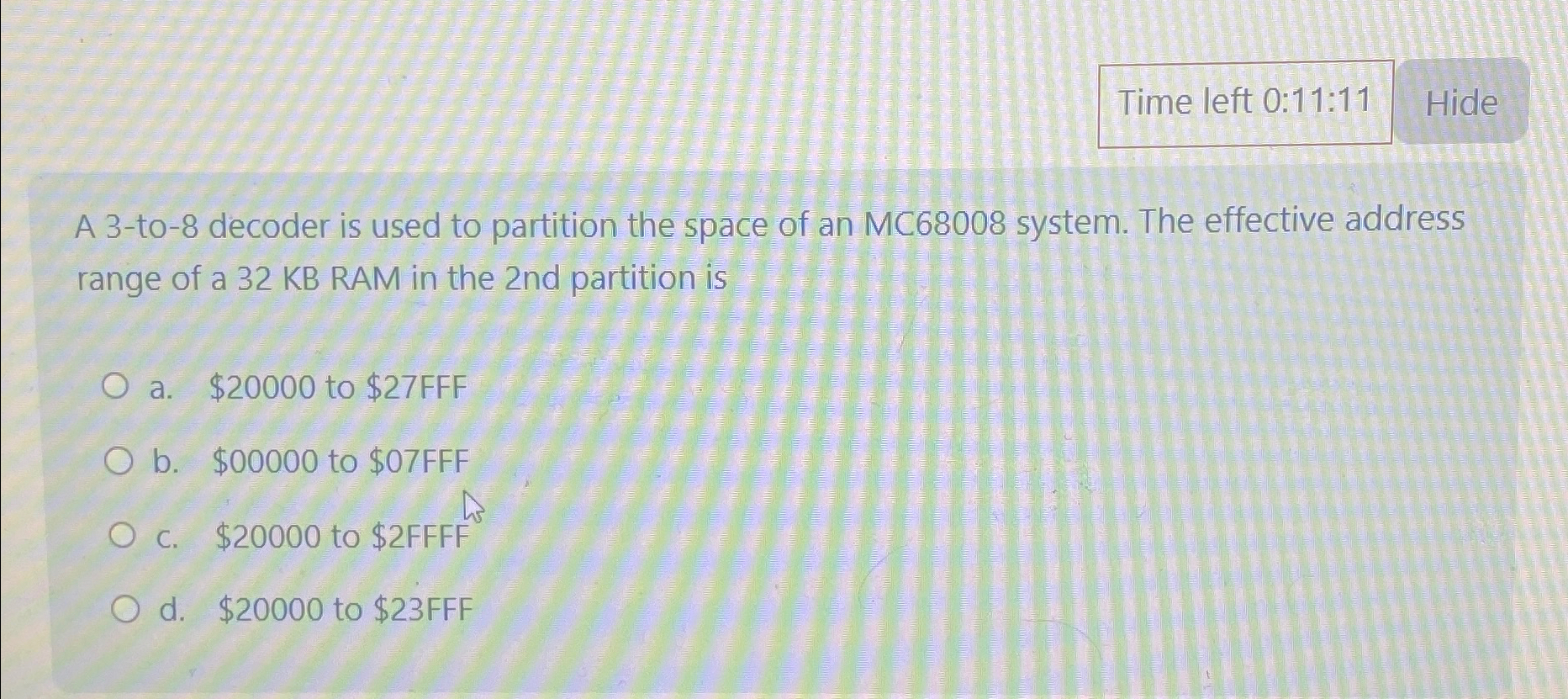 Solved Time left 0:11:11A 3-to-8 ﻿decoder is used to | Chegg.com