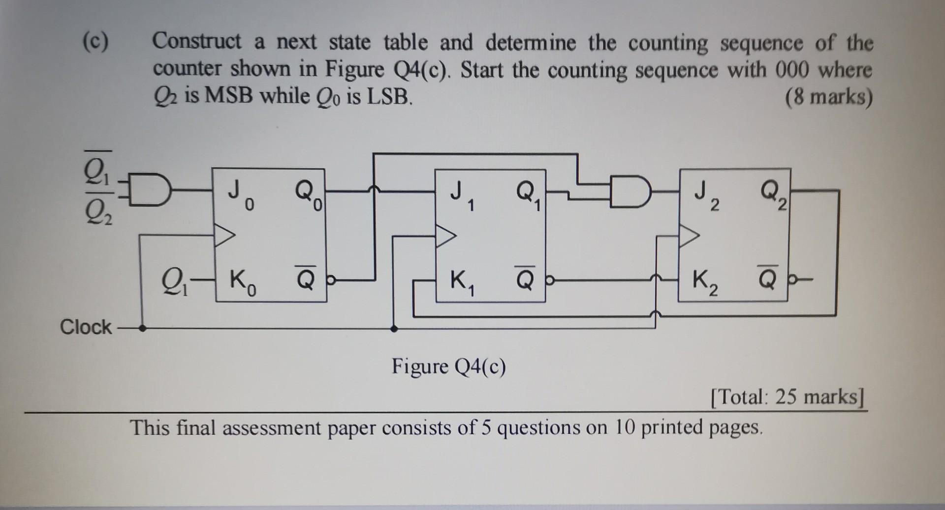 Solved (c) Construct a next state table and determine the | Chegg.com