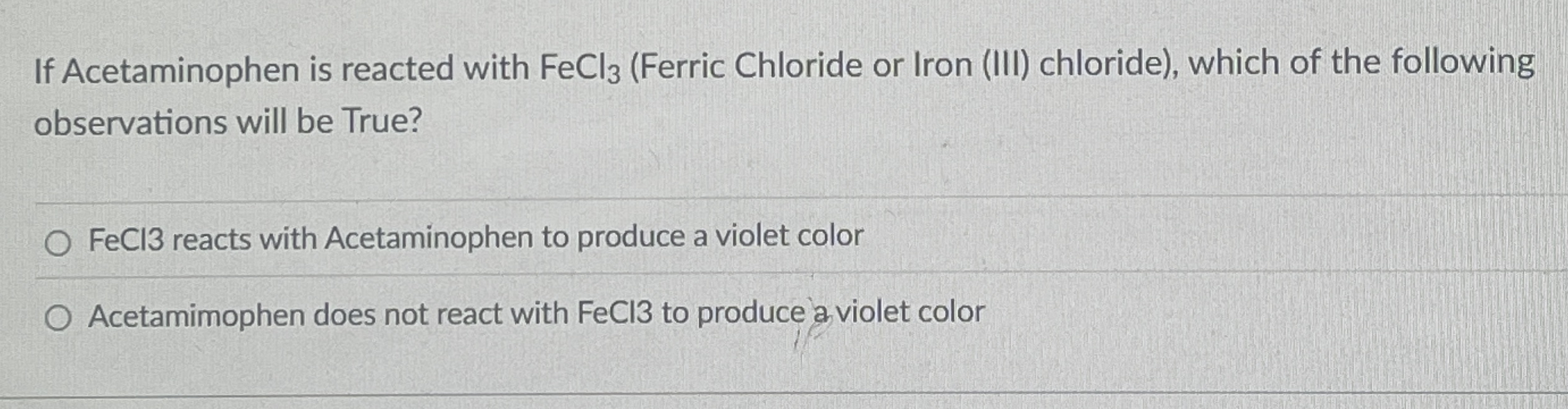 Solved If Acetaminophen is reacted with FeCl3 (Ferric | Chegg.com