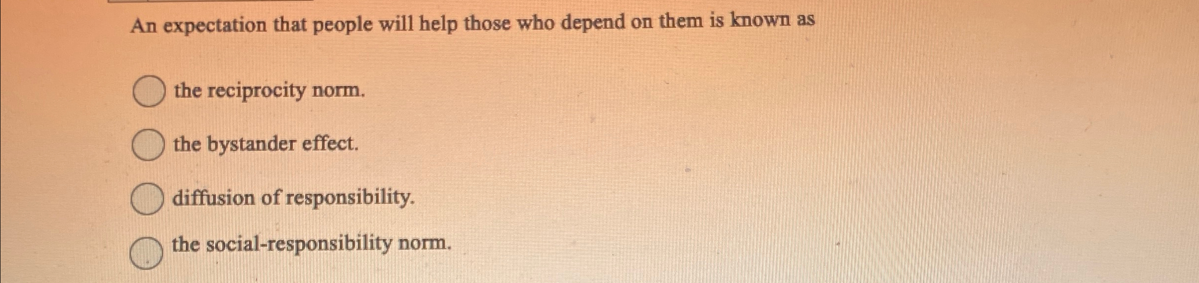 Solved An expectation that people will help those who depend | Chegg.com