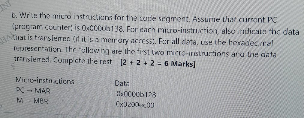 Solved b. ﻿Write the micro instructions for the code | Chegg.com