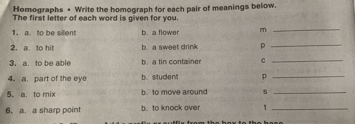 Solved Homographs Write the homograph for each pair of | Chegg.com